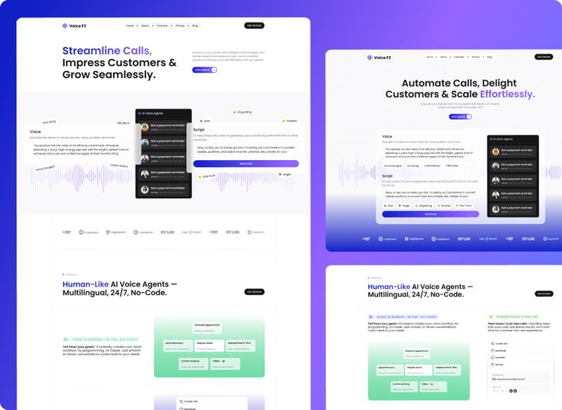Voice FZ – AI Voice Agent Webflow SaaS Template | Flowzai